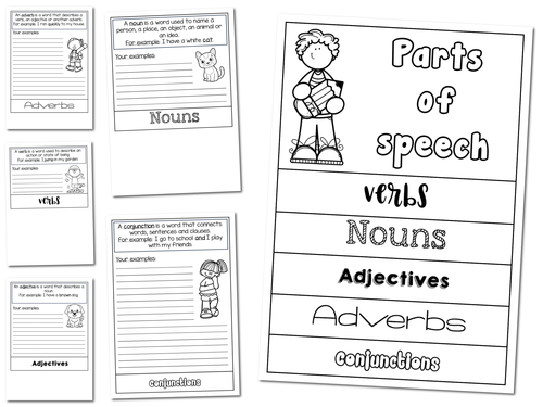 Parts of speech flip book | English Grammar | ESL EFL | Nouns Verbs ...
