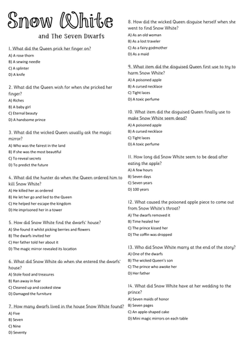 Snow White Reading Comprehension | Teaching Resources
