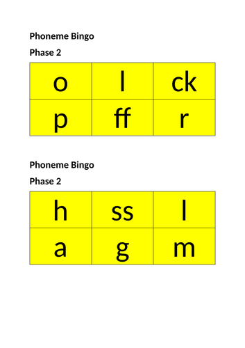 Phase 2 Phoneme Bingo | Teaching Resources