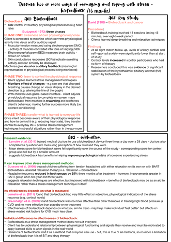 A level psychology - STRESS - a* 16 mark essay plans | Teaching Resources