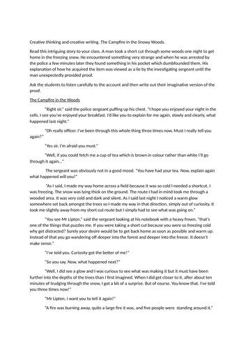 Creative thinking and creative writing. The Campfire in the Snowy Woods ...