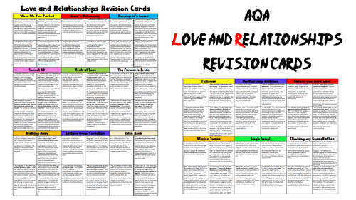 Love and Relationships Revision Cards | Teaching Resources
