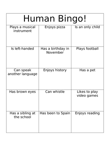 Human Bingo Form Time Resource | Teaching Resources