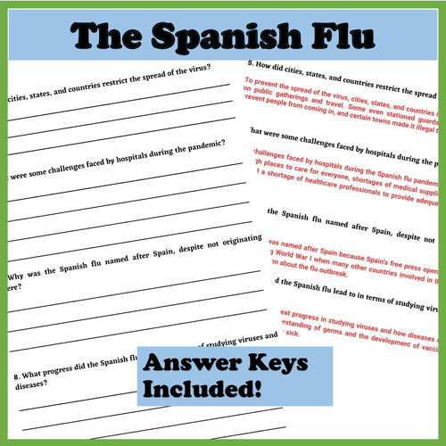 The Spanish Flu Reading Comprehension Passages and Worksheets ...