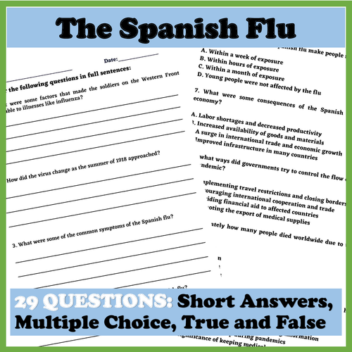 The Spanish Flu Reading Comprehension Passages and Worksheets ...