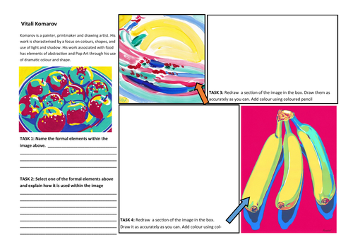 Art Cover work sheets BUNDLE (Food Project) | Teaching Resources