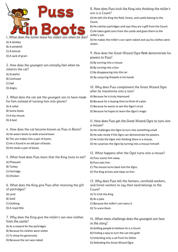 Puss in Boots Reading Comprehension | Teaching Resources