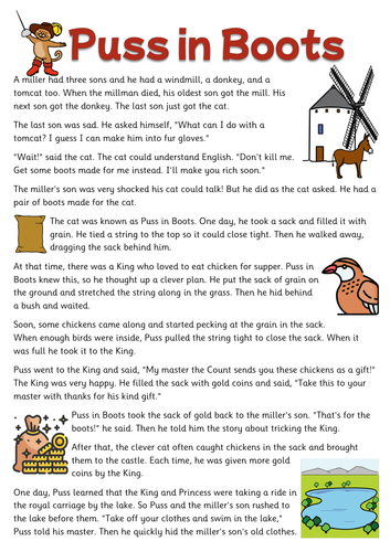 Puss in Boots Reading Comprehension | Teaching Resources