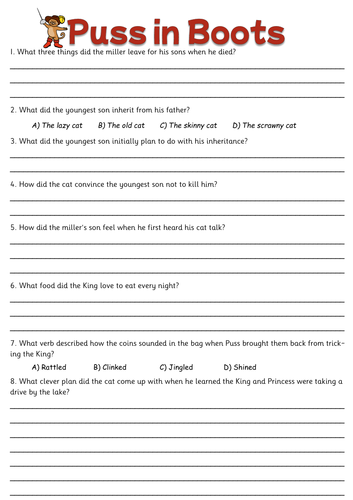 Puss in Boots Reading Comprehension | Teaching Resources