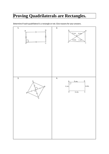 Proving Quadrilaterals are Rectangles Worksheet (with solutions ...