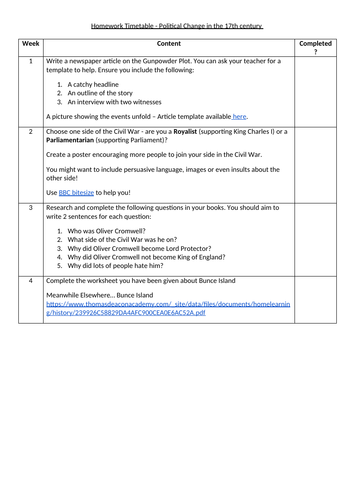 Political Change in the 17th century - full SOW for KS3 + homework ...