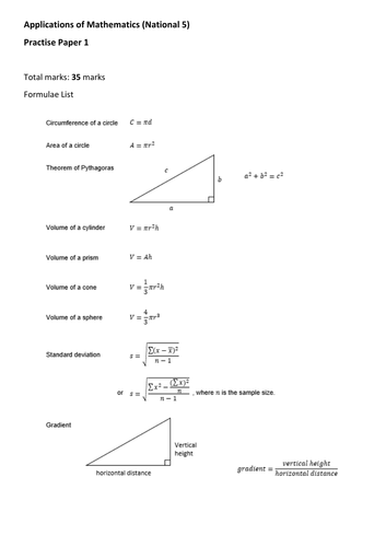 Practise N5 Applications of Mathematics (Paper 1) | Teaching Resources