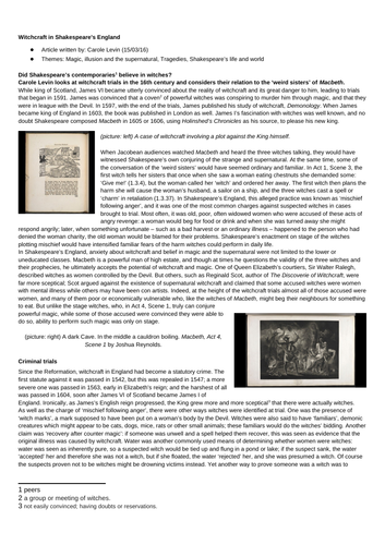 Witchcraft in Shakespeare's England | Teaching Resources