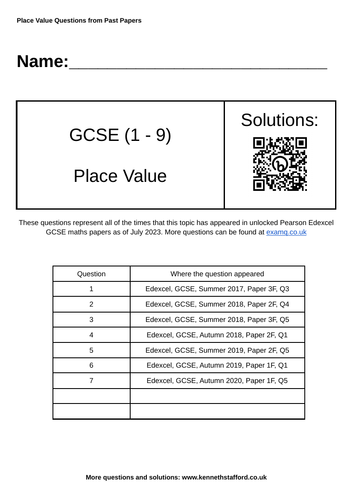 Place Value. GCSE Maths Past Paper Questions. | Teaching Resources