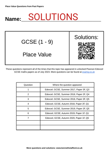 Place Value. GCSE Maths Past Paper Questions. | Teaching Resources