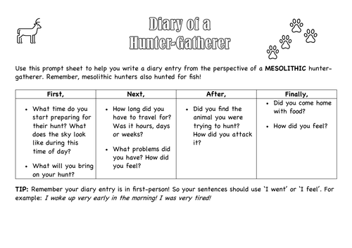 Stone Age Hunter-Gatherers: Diary Writing | Teaching Resources
