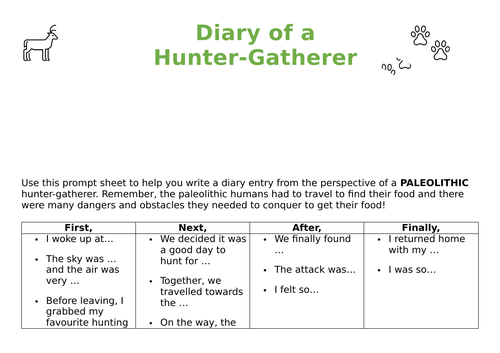 Stone Age Hunter-Gatherers: Diary Writing | Teaching Resources