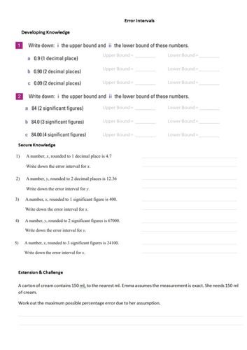 Error Intervals (Upper and Lower Bounds) | Teaching Resources