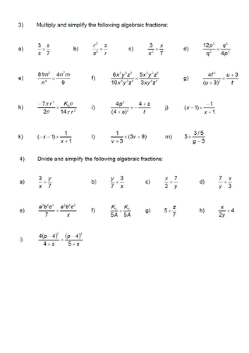 Algebraic Fractions: Multiplication and Division | Teaching Resources
