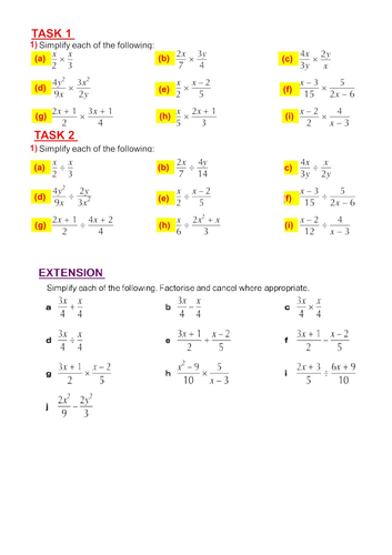 Algebraic Fractions: Multiplication and Division | Teaching Resources