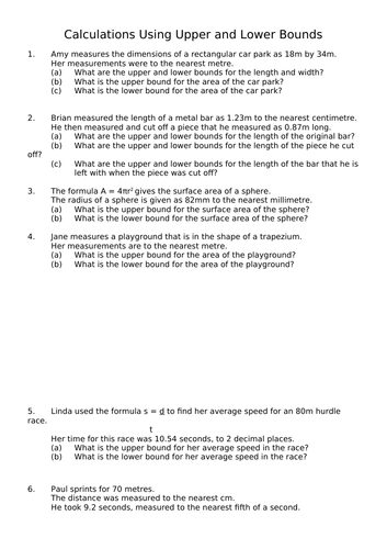 Upper and Lower Bound Calculation | Teaching Resources Upper and Lower Bound Calculation | Teaching Resources