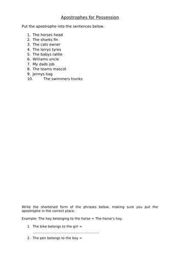 Apostrophes for Possession Activities | Teaching Resources