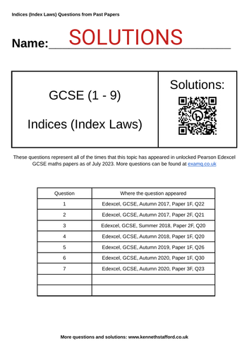Indices (Index Laws). GCSE Maths Past Paper Questions (Edexcel ...