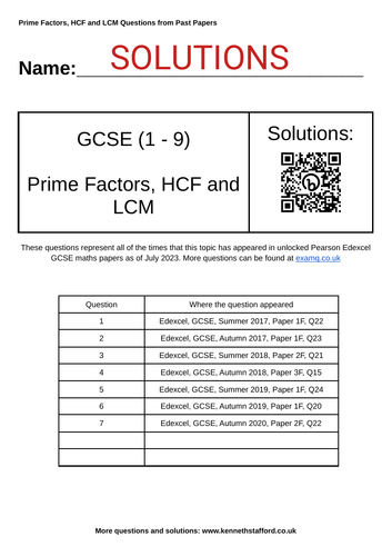 Prime Factors, HCF and LCM. GCSE Maths Past Paper Questions. | Teaching ... Prime Factors, HCF and LCM. GCSE Maths Past Paper Questions. | Teaching ...