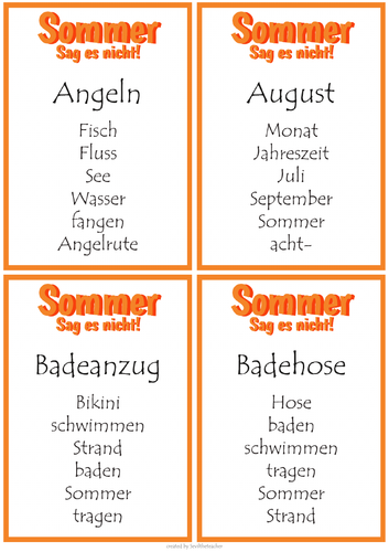 Sommer-Wortschatz, Sag es nicht! Spiel | Teaching Resources