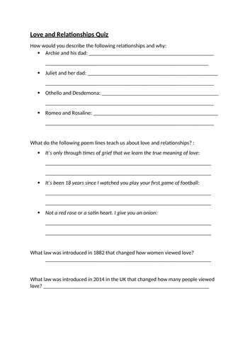 Love & Relationships KS3 SOW | Teaching Resources