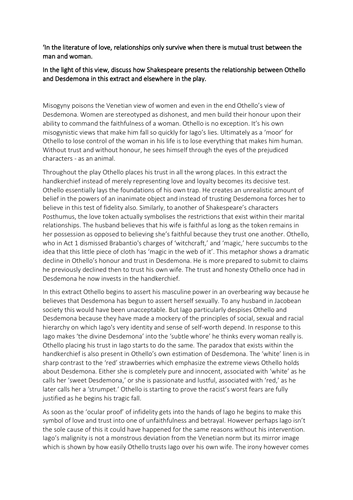 Othello A Level English Literature Essays | Teaching Resources