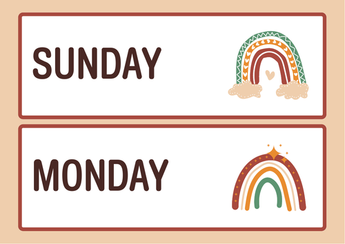 Boho Rainbow Days of the week and dates | Teaching Resources