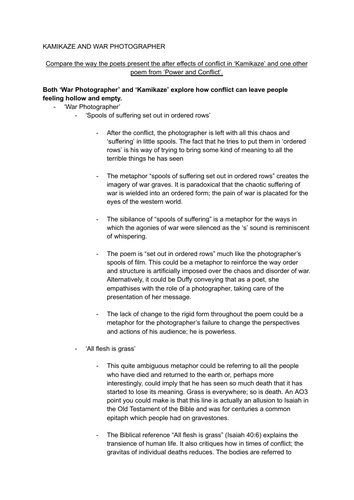 War Photographer + Kamikaze - After Effects of Conflict - Essay Grade 9 ...