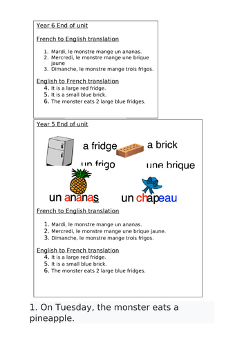 French worksheet KS2 - The monster eats... | Teaching Resources