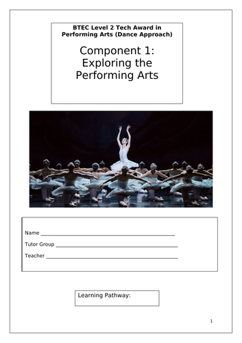 BTEC Tech Award 2022 Comp 1 Workbook Performing Arts | Teaching Resources