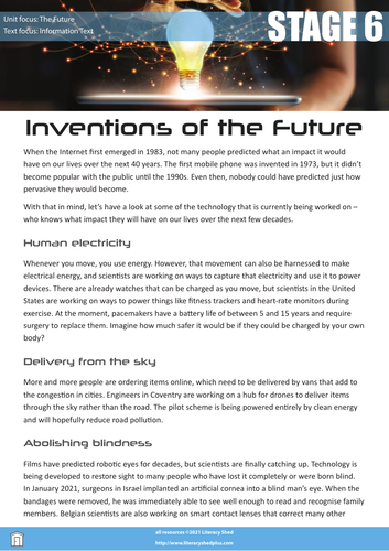 Year 6 Guided Reading - 1 week - Literacy Shed's 'Inventions of the Future' | Teaching Resources