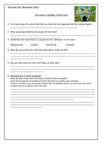 Year 6 Guided Reading - 1 week - Literacy Shed's 'Life Under a Bridge ...