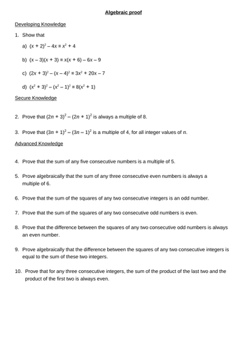 Algebraic Proofs | Teaching Resources