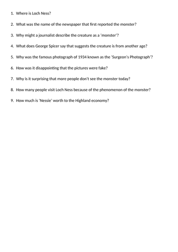 Year 3 English Non-Fiction Unit - Loch Ness Monster | Teaching Resources