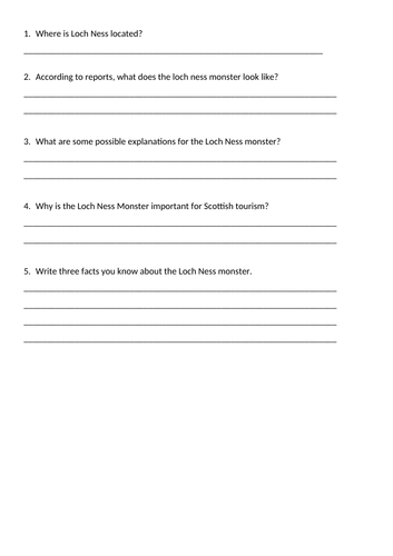 Year 3 English Non-Fiction Unit - Loch Ness Monster | Teaching Resources