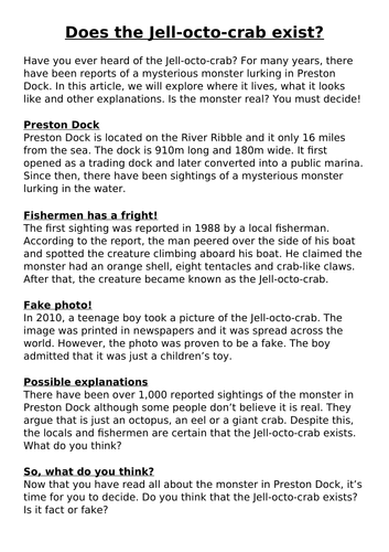 Year 3 English Non-Fiction Unit - Loch Ness Monster | Teaching Resources