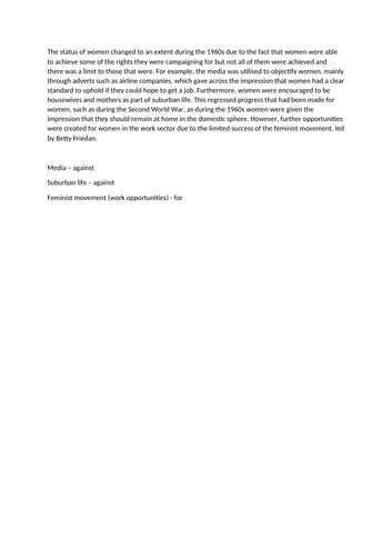 USA Theme 3: 1960s women essay practice | Teaching Resources