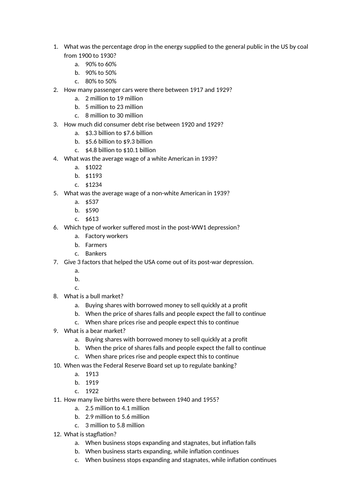 USA Theme 4: Review | Teaching Resources