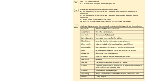 History - AQA GCSE - Medieval Medicine. | Teaching Resources