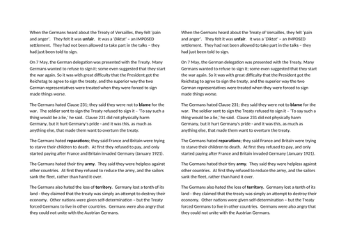 Unit 1: Lesson 2 - The Treaty of Versailles | Teaching Resources