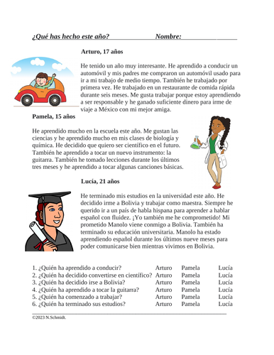 Spanish Present Perfect Reading: ¿Qué has hecho este año? (presente de ...