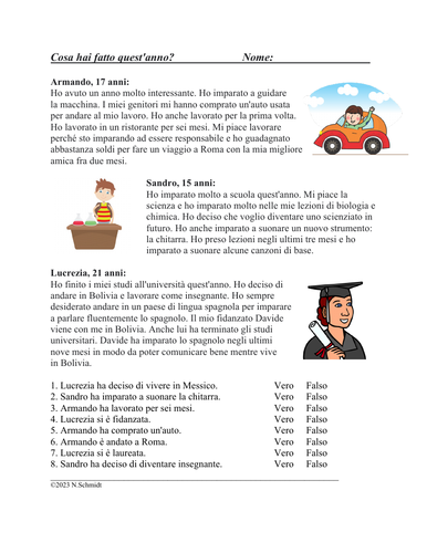 Italian Past Tense Reading: Cosa hai fatto quest'anno Lettura (passato ...