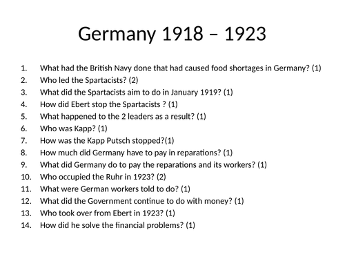 Weimar and Nazi Germany Unit 1 revision resources | Teaching Resources