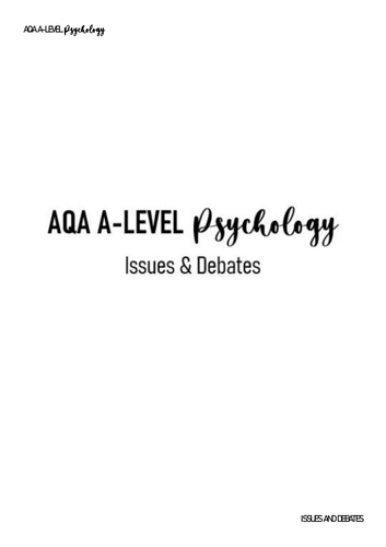 Issues & Debates Essays - AQA A-Level Psychology | Teaching Resources
