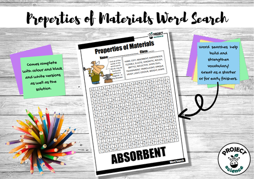 Properties of Materials Word Search | Teaching Resources